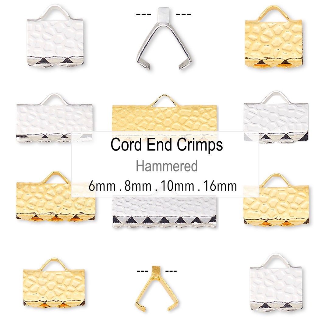 10 HAMMERED Rectangle Ribbon CRIMP Ends - Textured Silver Gold Plated ...