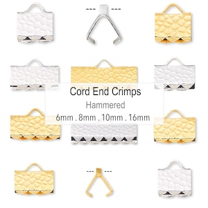 10 HAMMERED Rectangle Ribbon CRIMP Ends - Textured Silver Gold Plated ...