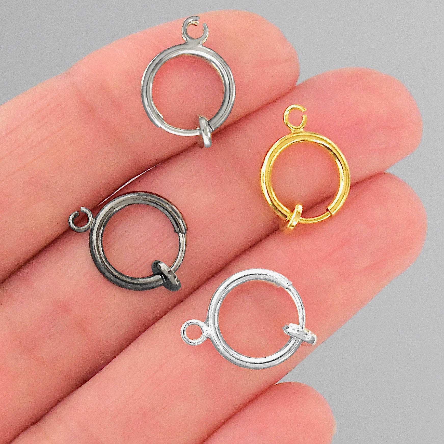 Mini CLIP ON Hoop Earrings With Loop . 18K GOLD Brass Silver Gunmetal ...