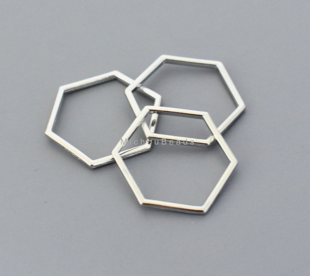 100 Bright SILVER 20mm HEXAGON Links Alloy Connectors Findings ...