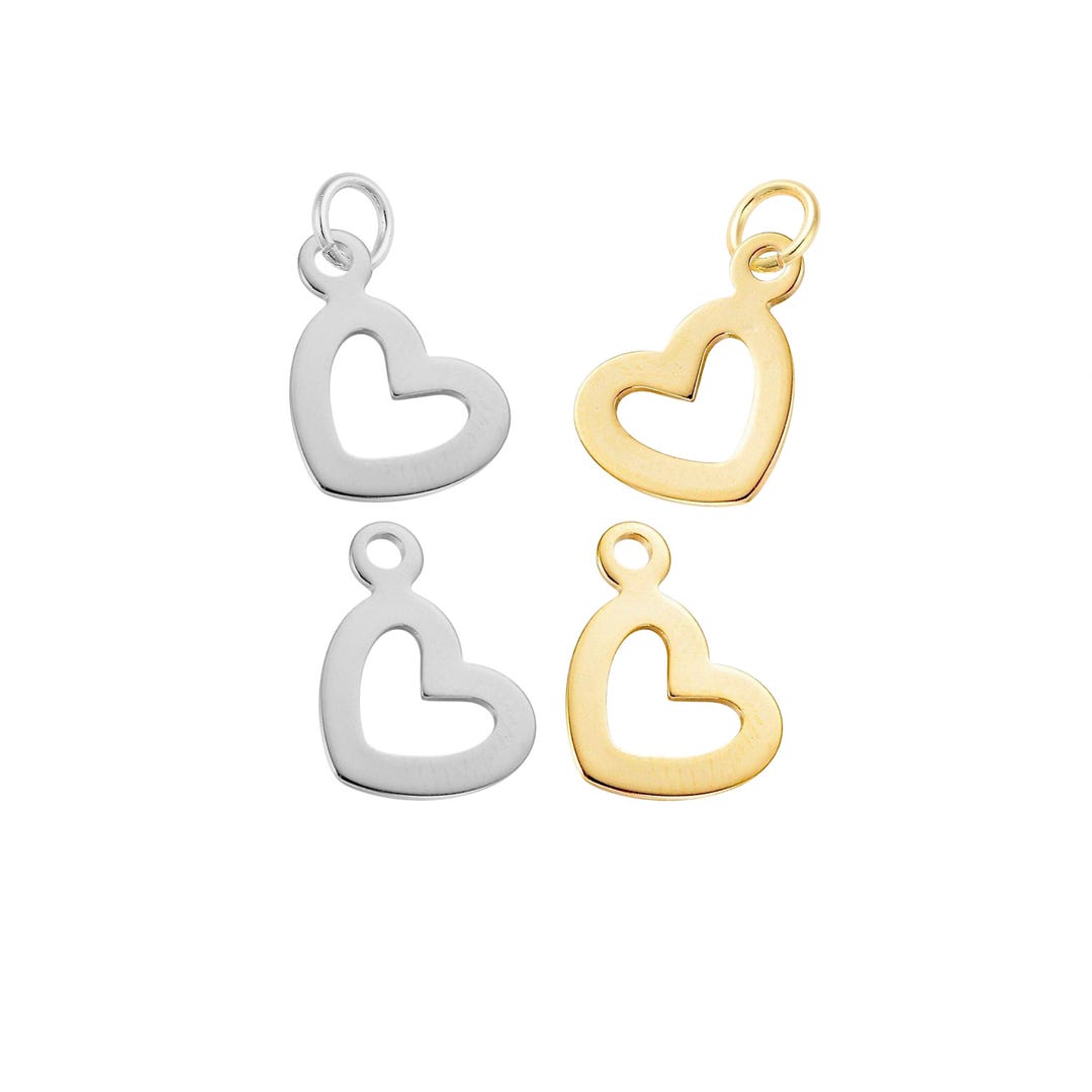 STAINLESS Steel Heart Charms . 10mm Gold Stainless Steel Mini Sideways ...