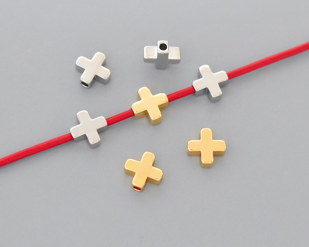 8mm CROSS BEADS . 18K Gold & Platinum Plated Brass Charm Beads . Large ...