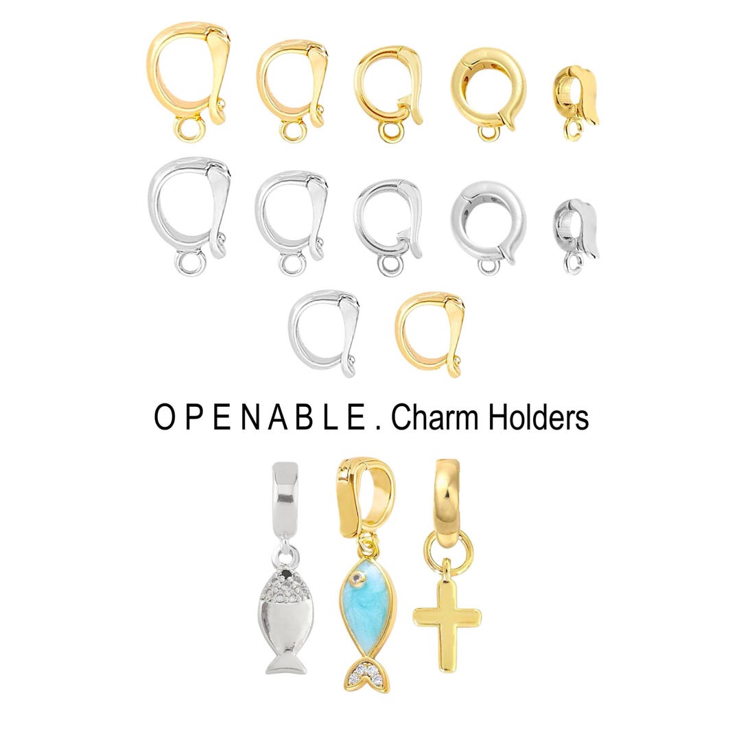 OPENABLE Clip on Charm Holder Bail Fold Clasps 18K Gold Filled or ...
