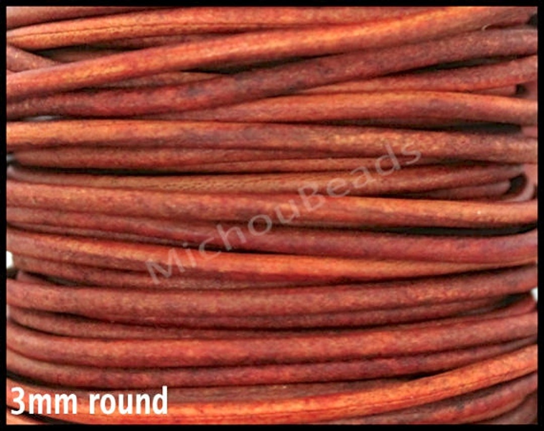 5 Yards - 3mm Distressed Rust Brown Round Genuine Natural LEATHER Cord ...