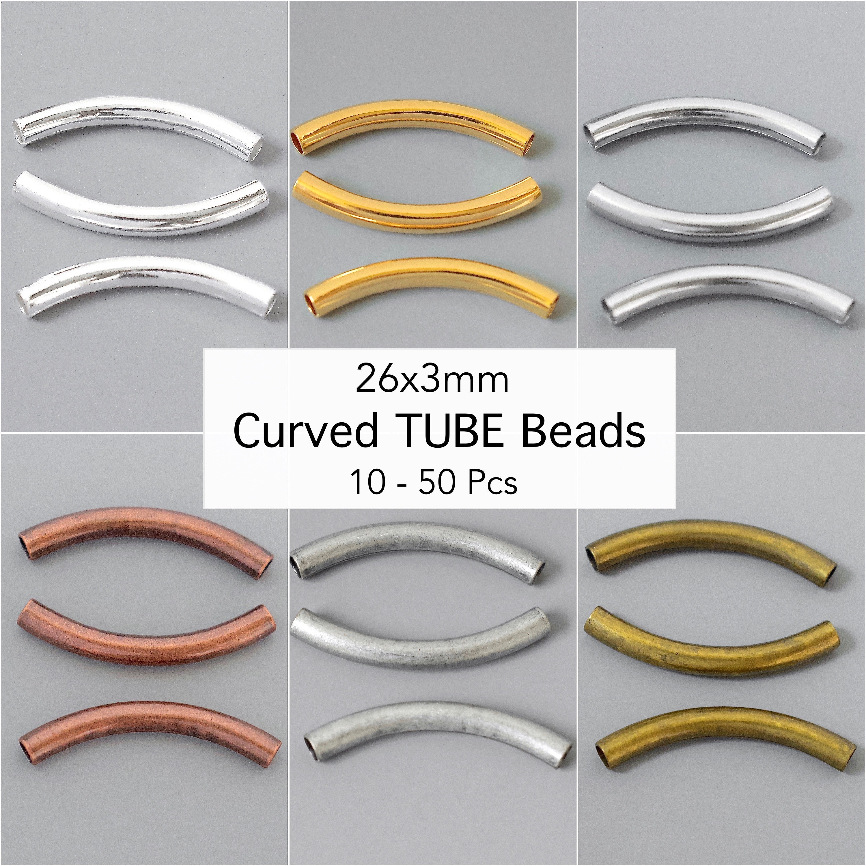 26mm Tube Beads Large Hole 26x3mm Mini Curved Metal Tube Bead Silver Gold Stainless Steel Antique Copper Bronze Plated Brass Crescent Etsy