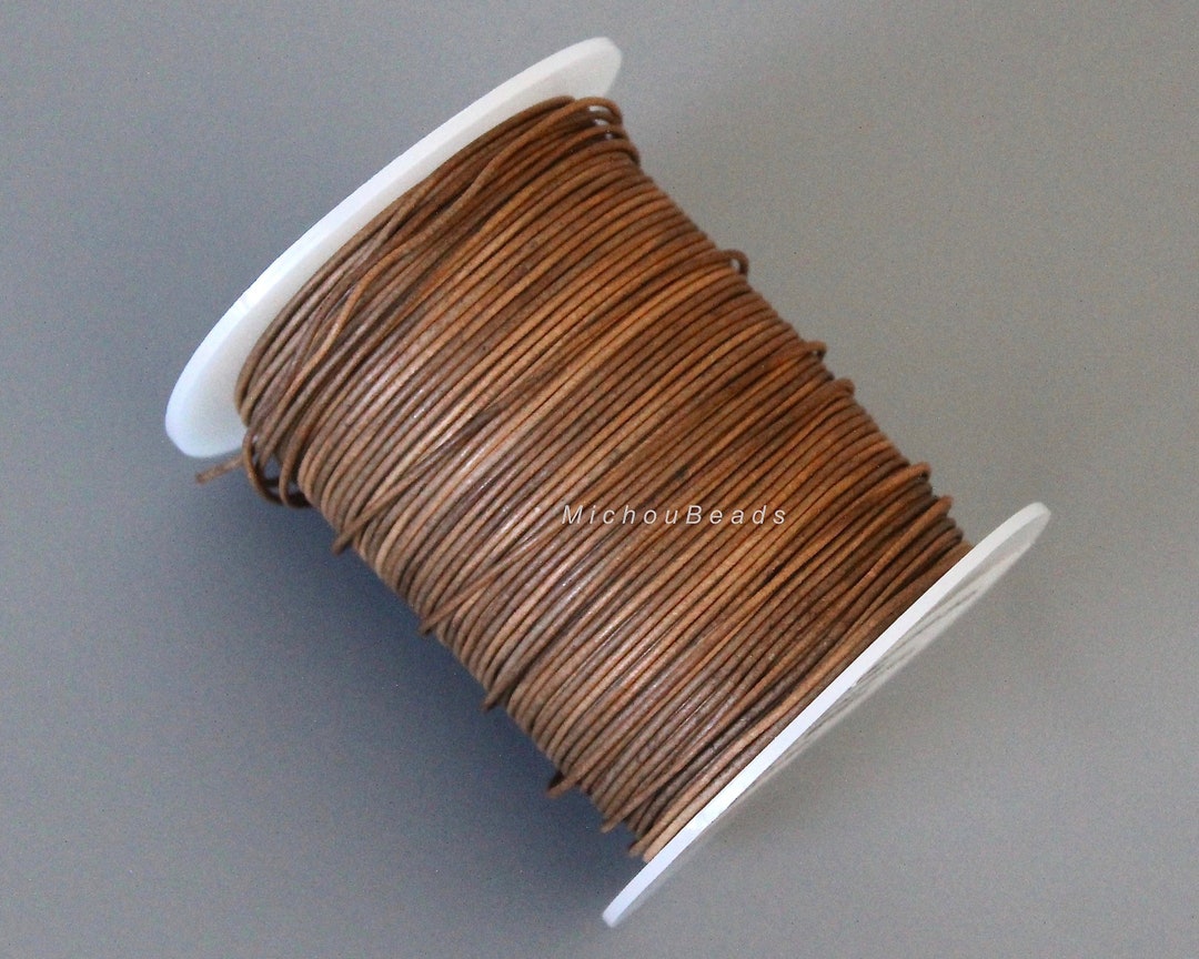 1.3mm Round LEATHER Cord 5 Yards 15 Feet DARK SAND Distressed Real ...