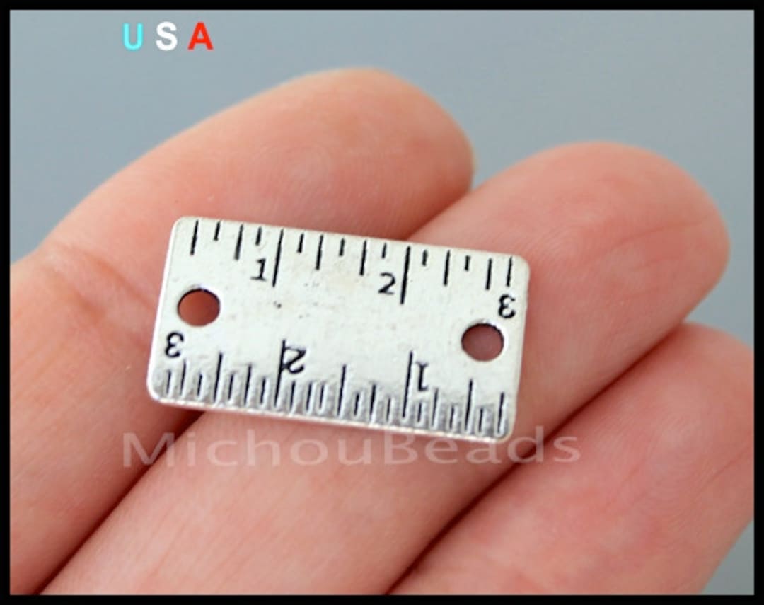 5 RULER Connector Link Charms - 21mm Silver School Measuring Inch Ruler ...