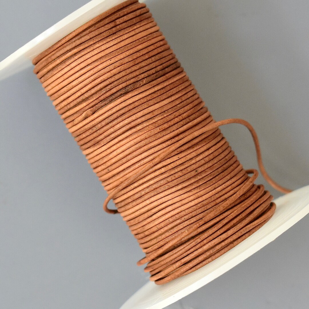 1.3mm Round LEATHER Cord 5 Yards 15 Feet DARK SAND Distressed Real ...