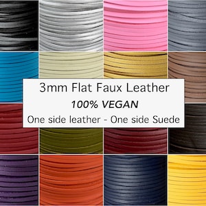 3mm Flat FAUX LEATHER - 3mm Flat Cord - 3x1.5mm One Side Covered ...
