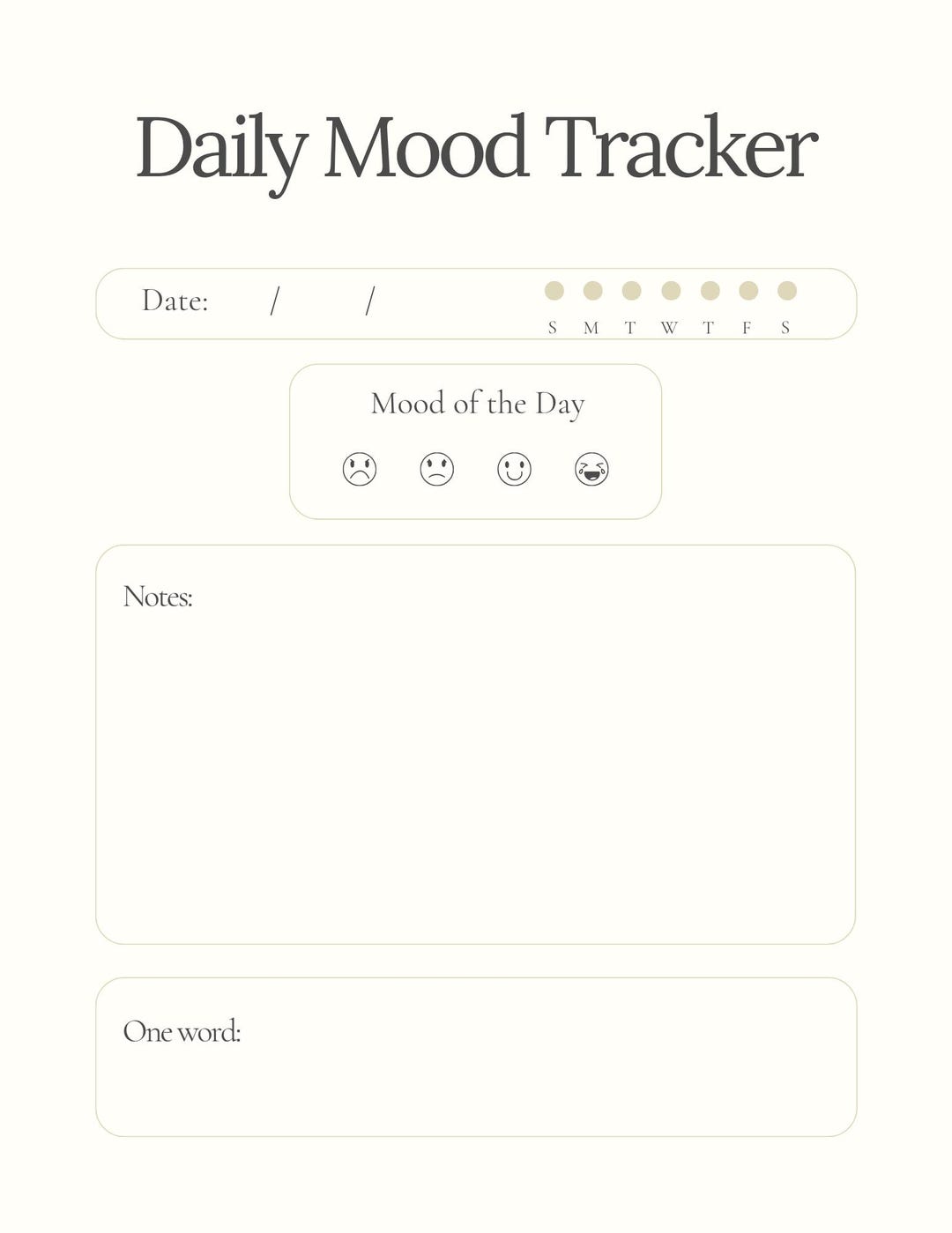 Daily Mood Tracker Printable | Simple Emotional & Energy Tracking Sheet ...