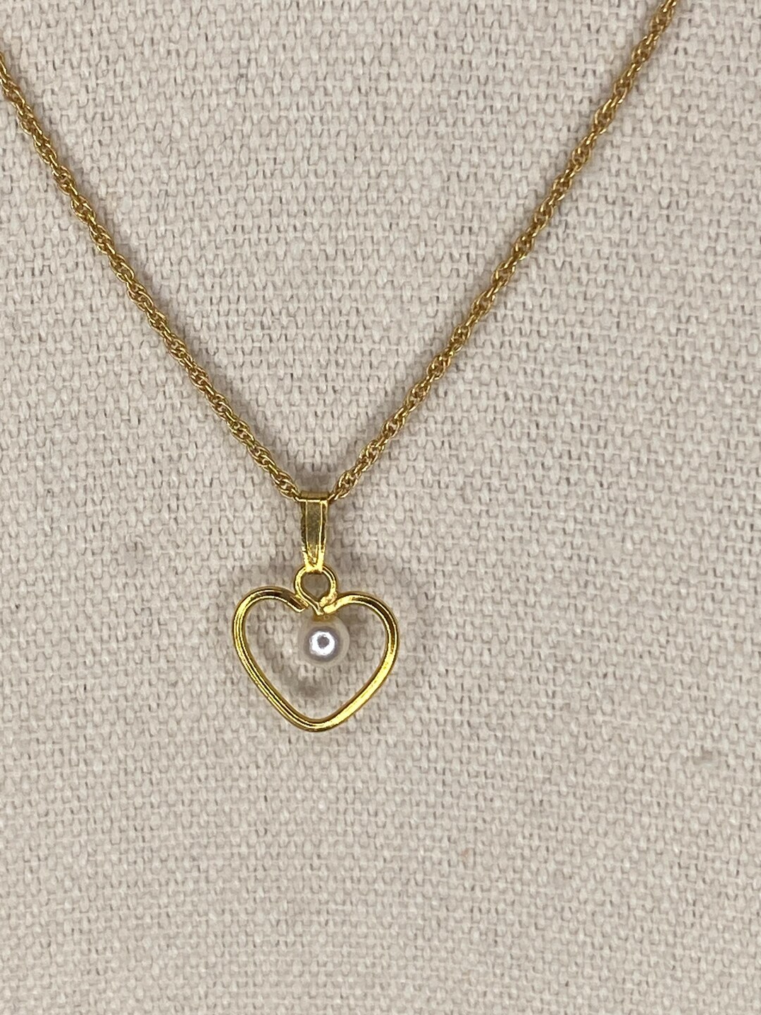 Vintage Sweet MCM Goldtone Open Heart With Pearl Pendant Necklace 18 ...