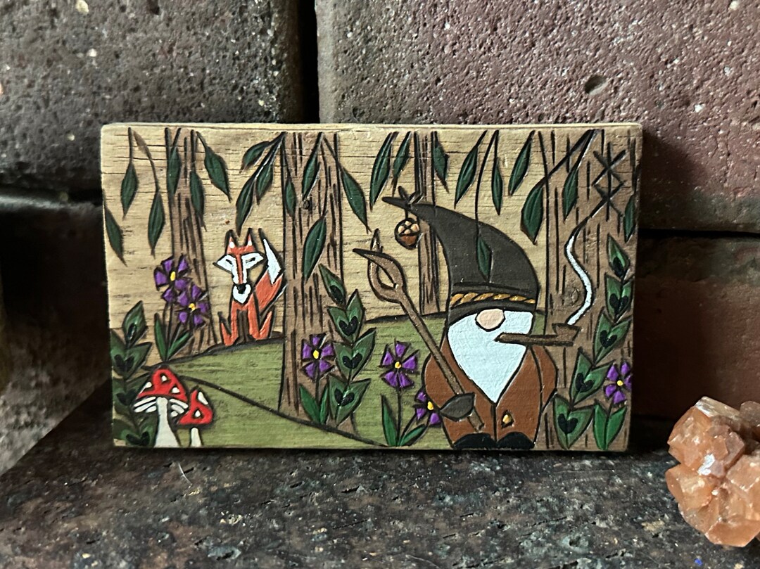 Wood Burning Gnome Art – Woodland Fox, Rune Protection - Etsy