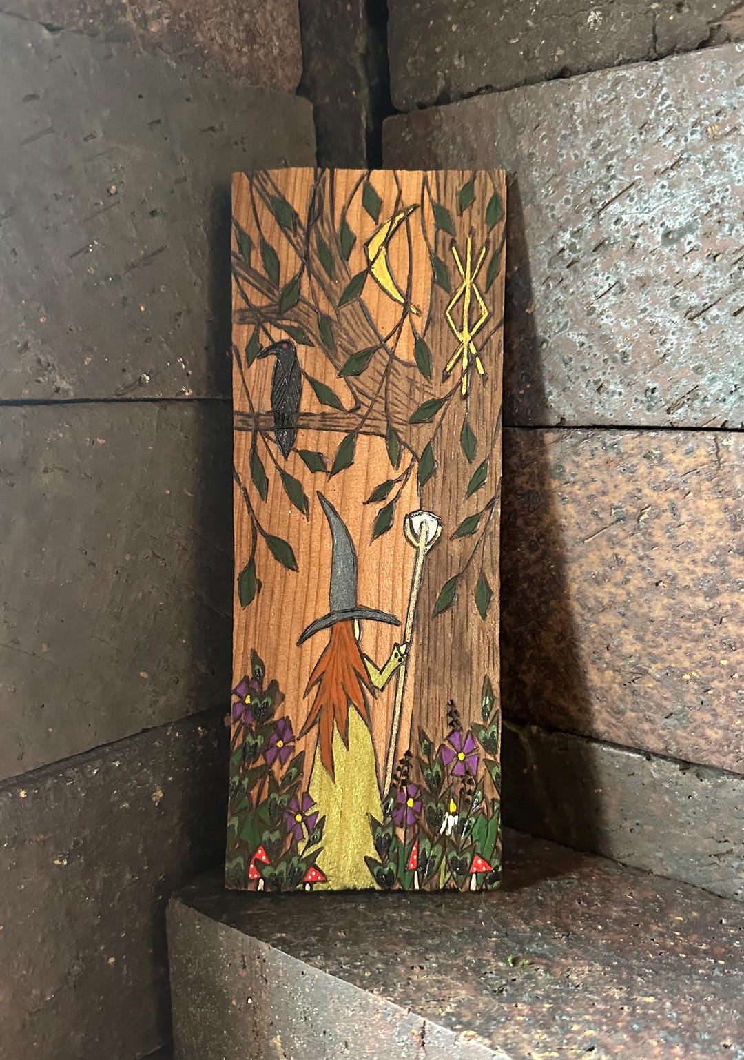 Witch Wood Burning Rune Magick Witch Home Altar Piece Mystical Art ...