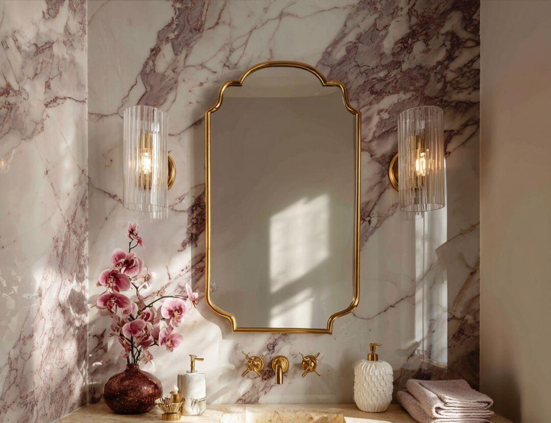 Regal Art Deco Scallop Brass Mirror - Modern Transition Wall & Vanity ...
