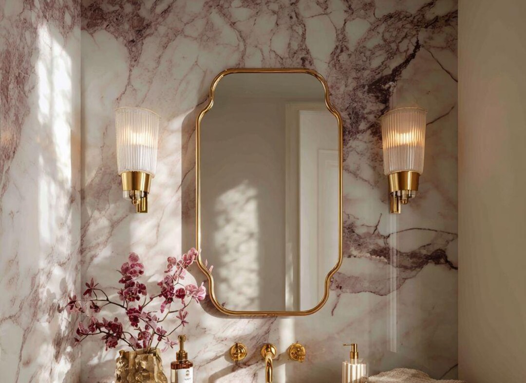 Opulent Scalloped Art Deco Brass Mirror - Ornamental Transition Wall ...