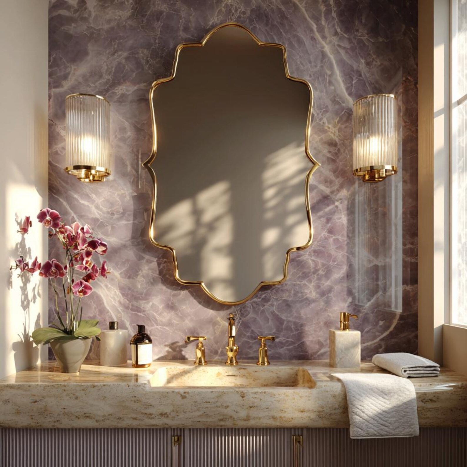 Paramount Regency Scallop Brass Mirror - Hourglass Architectural Wall ...