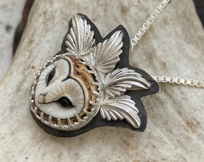 Porcelain Owl Face and Sterling Silver Pendant Necklace. “featherhead ...
