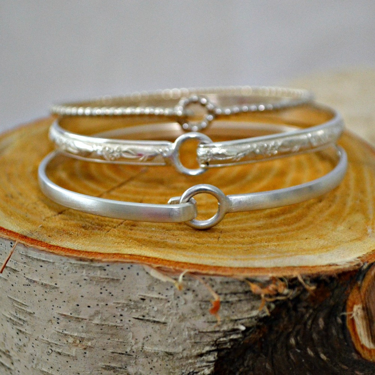 Sterling silver stacking latch bracelet set. Triple | Etsy