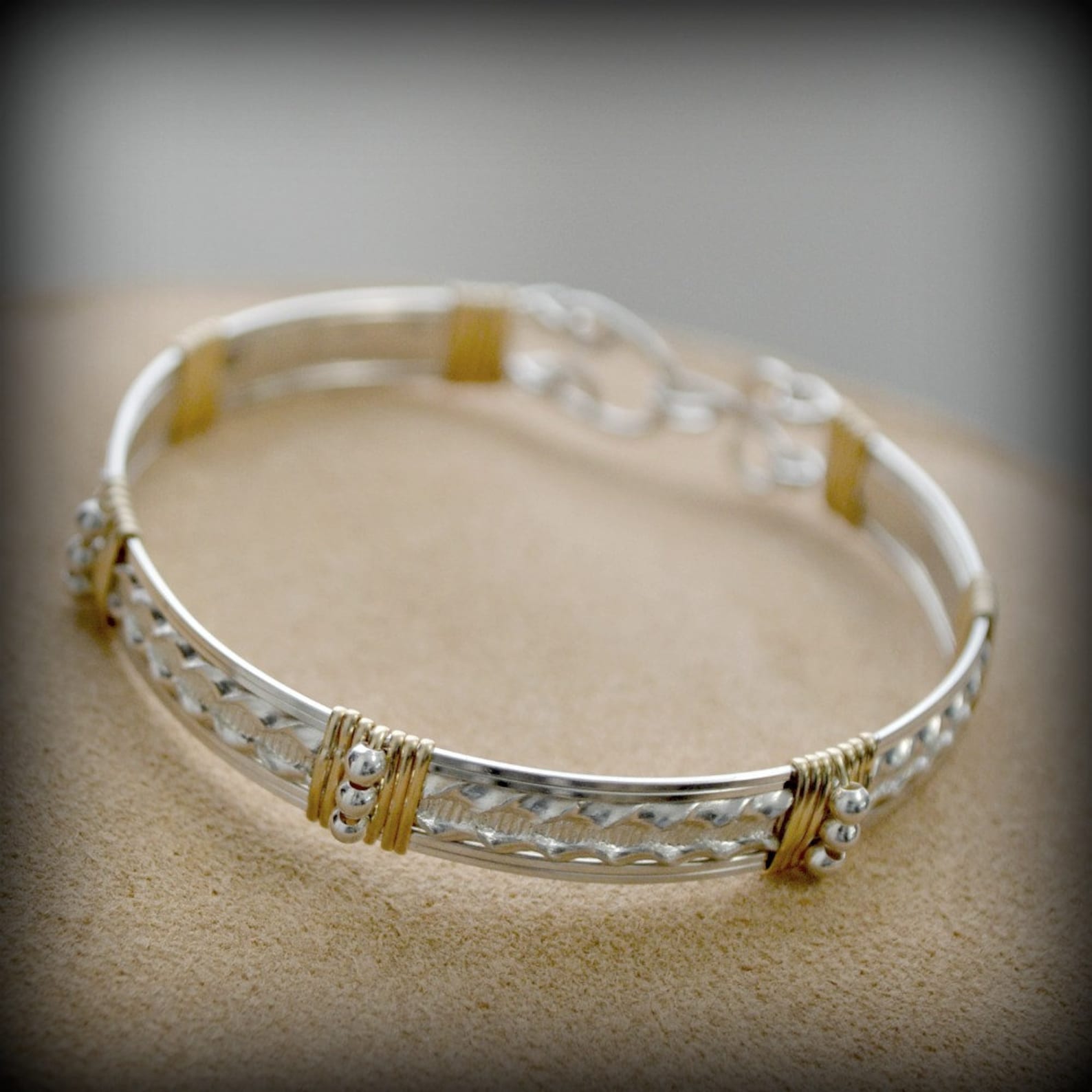Sterling Silver Wire Wrap Bracelet With 14K Gold Filled Accents ...