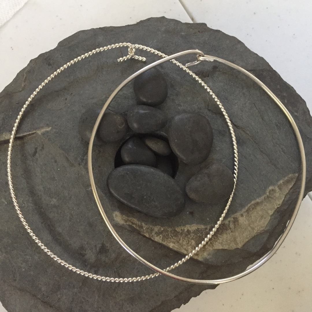 12 Gauge Sterling Silver Neck Collar/slide. Round, Easy Clasp Handmade ...