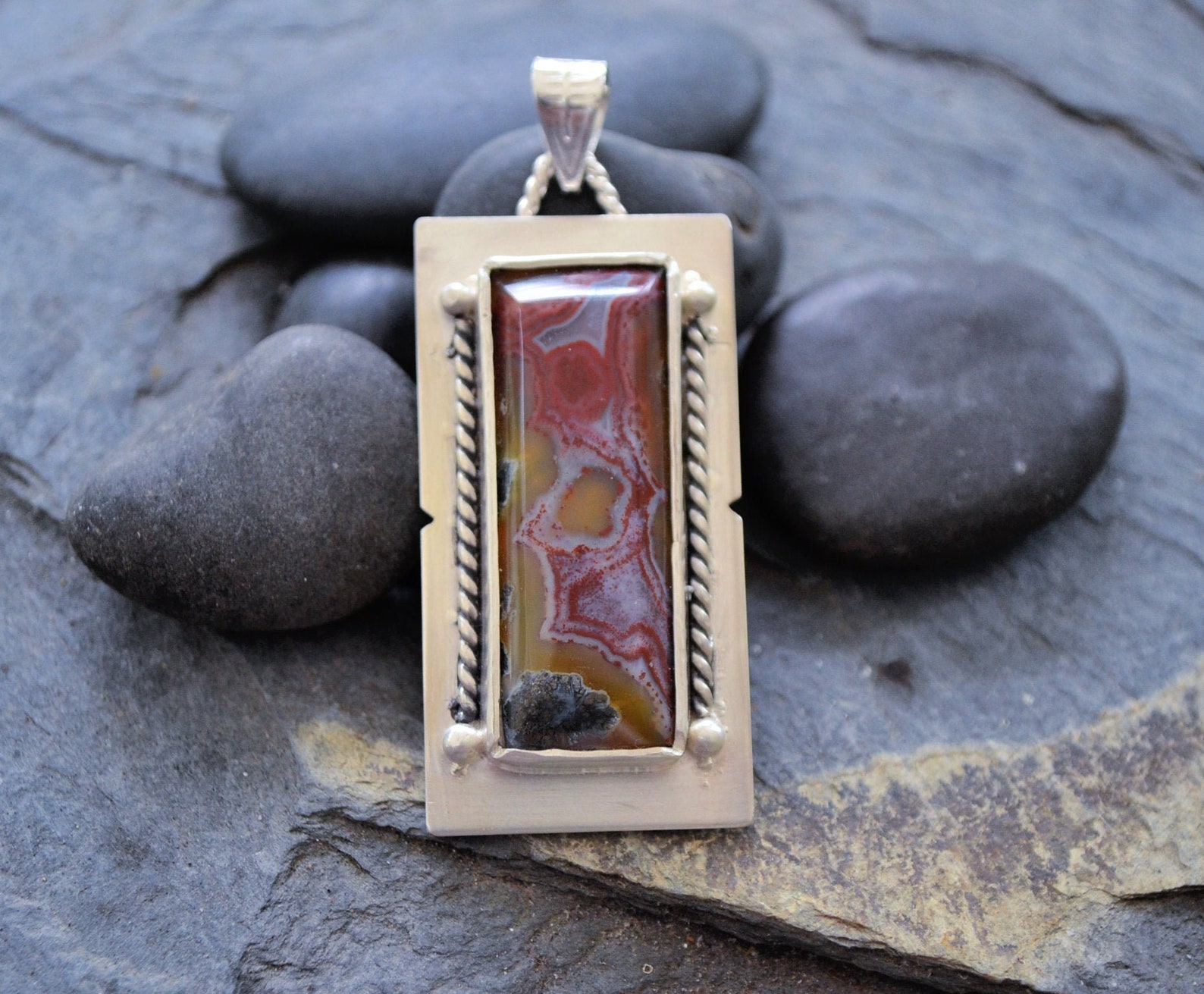 Red Marcasite Modern Sterling Silver Pendant - Etsy