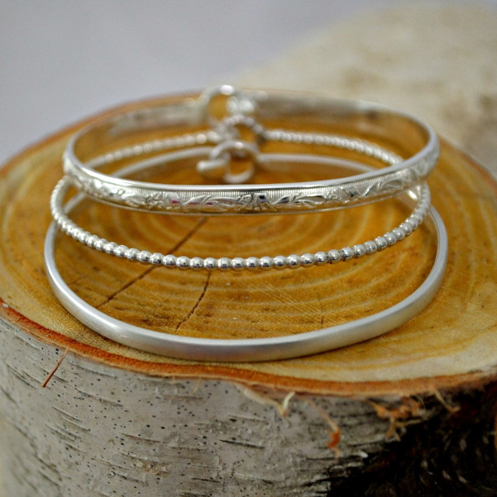 Sterling Silver Stacking Latch Bracelet Set. triple - Etsy