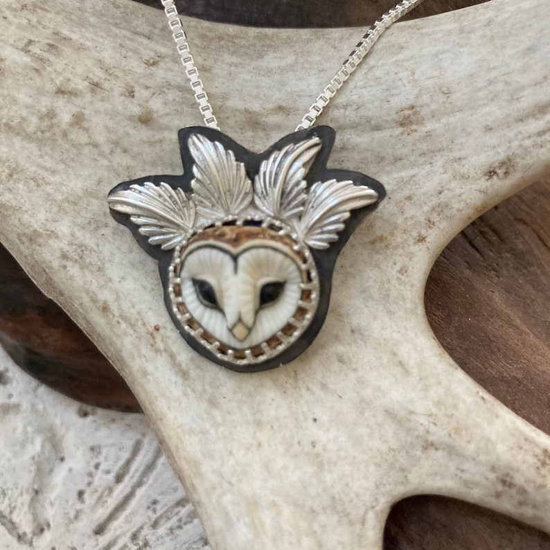 Porcelain Owl Face and Sterling Silver Pendant Necklace. “featherhead ...