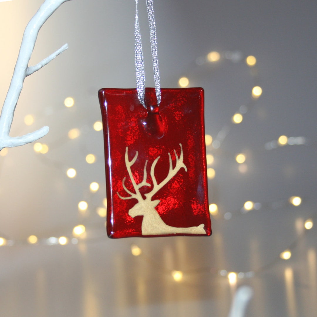 Fused Glass Stag Ornament, Hand Painted Fused Glass Stag Christmas ...