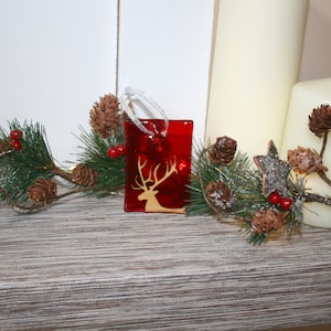 Fused Glass Stag Ornament, Hand Painted Fused Glass Stag Christmas ...