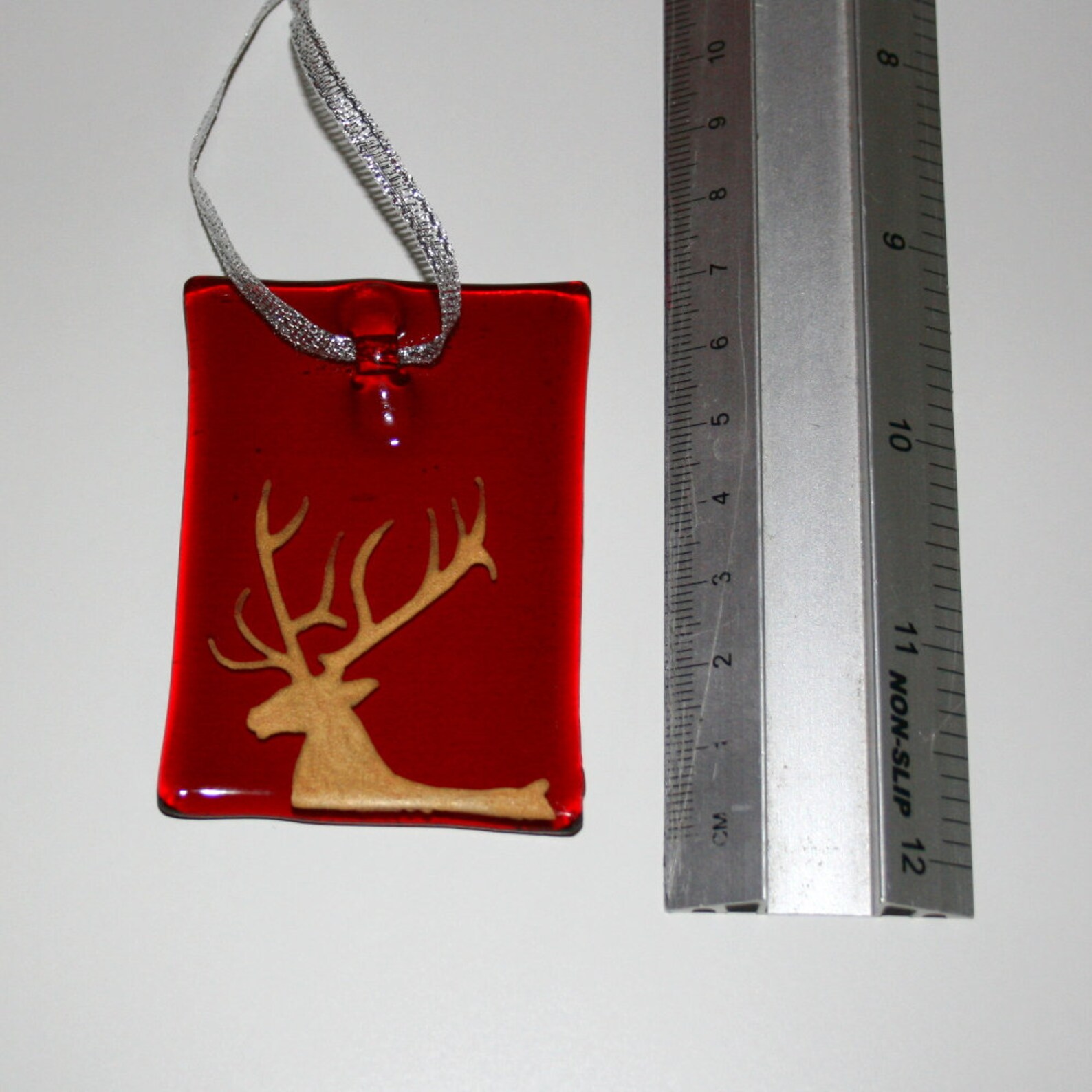 Fused Glass Stag Ornament, Hand Painted Fused Glass Stag Christmas ...