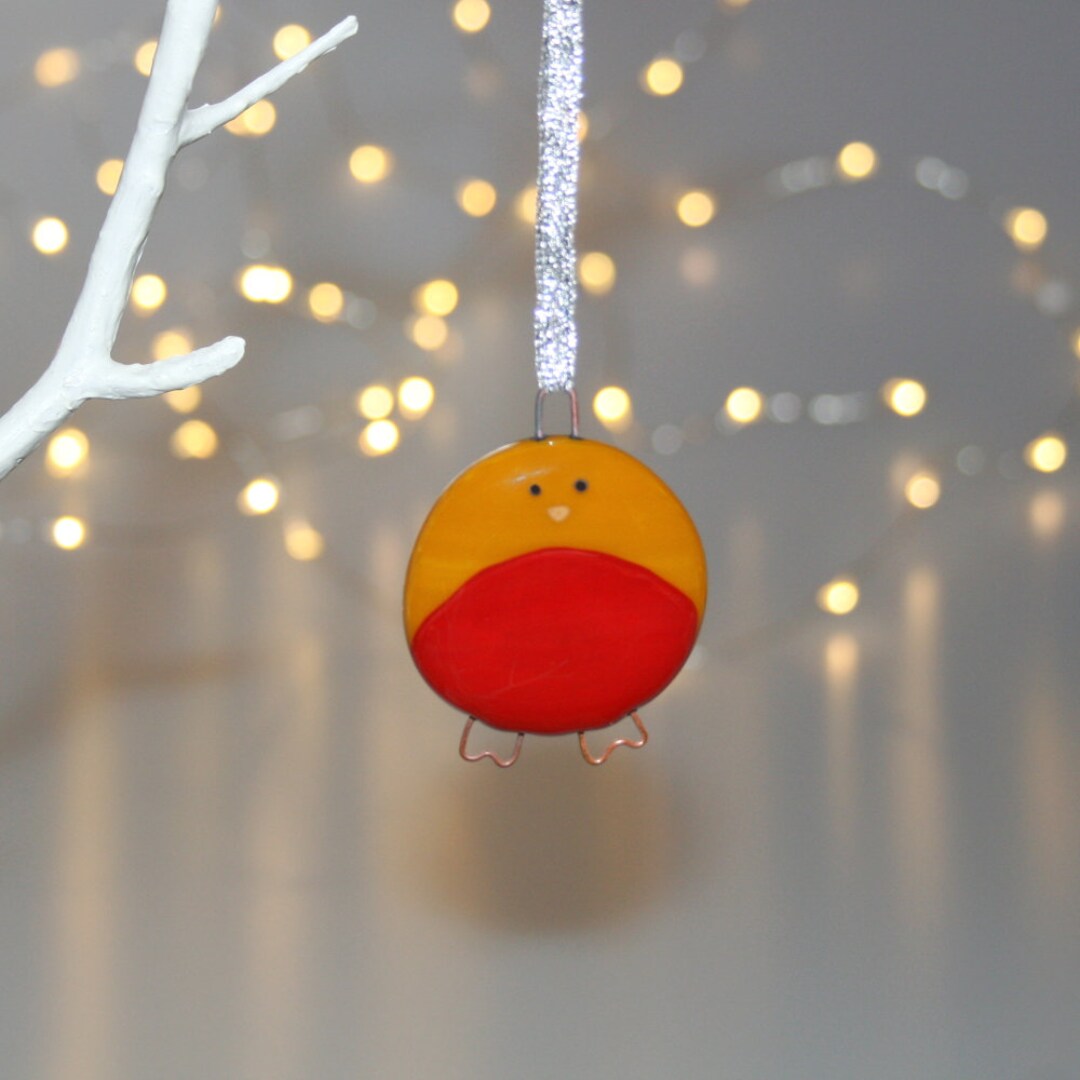 Fused Glass Baby Robin Christmas Decoration - Handmade, Tiny Glass ...
