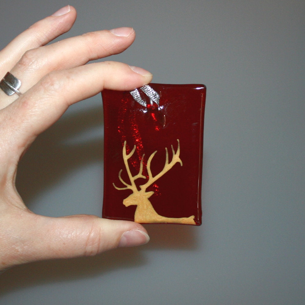 Fused Glass Stag Ornament, Hand Painted Fused Glass Stag Christmas ...