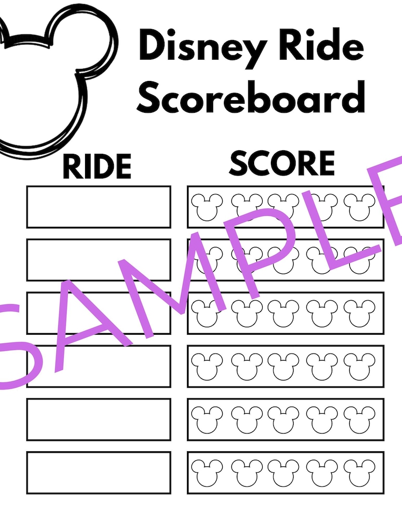 Disney Ride & Snack Rating Chart for Kids - Etsy