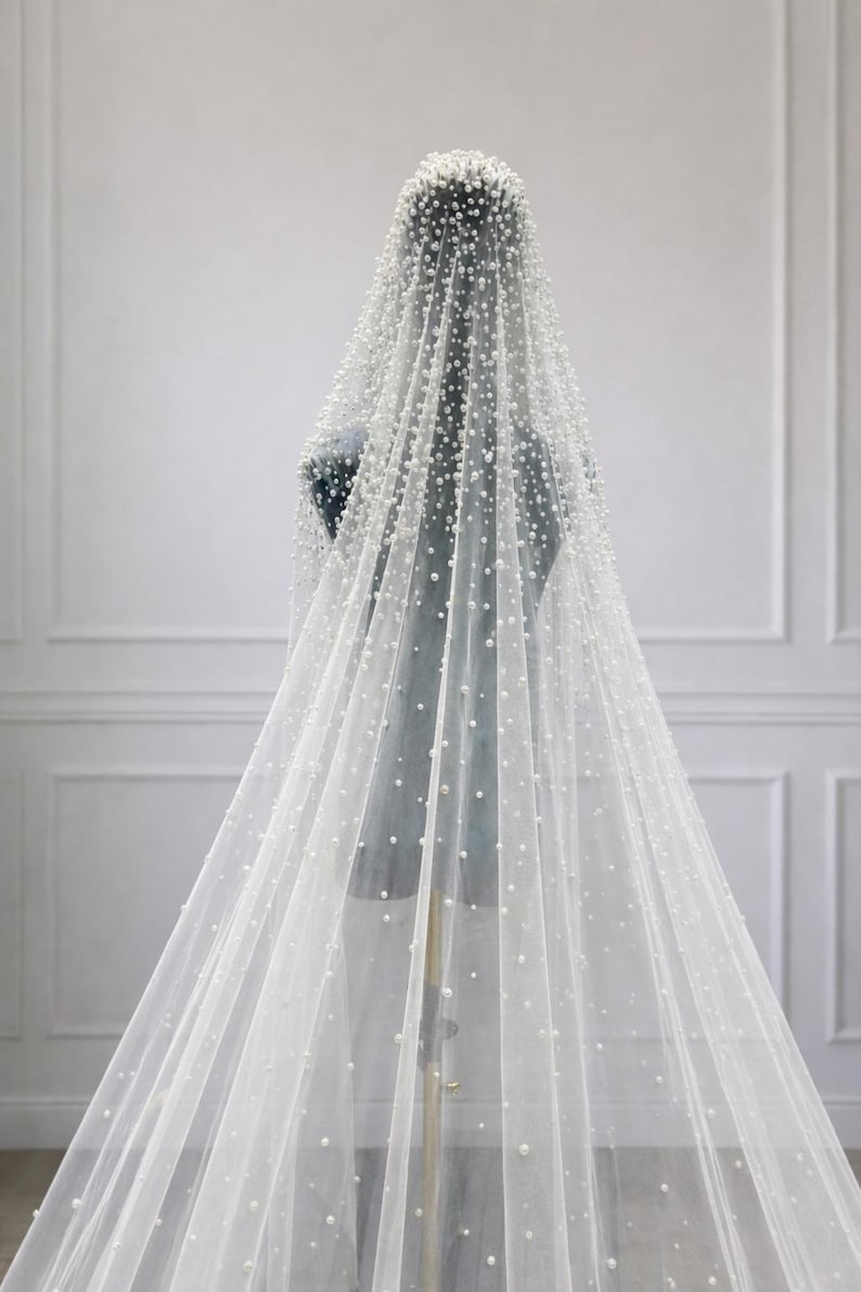 Pearl Wedding Veil, Pearl Bridal Veil, Beaded Veil With Pearls, Modern ...