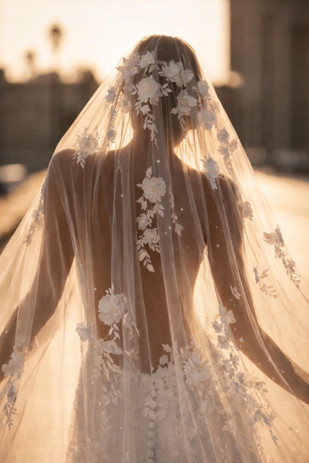Floral Lace Wedding Veil Cathedral or Fingertip Length, 3D Flower ...