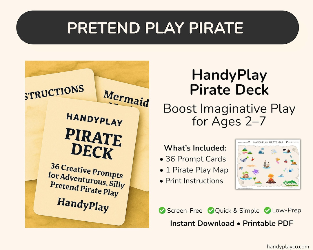 Pretend Play Pirate Printable Deck | 36 Play Prompts for Kids | Screen ...