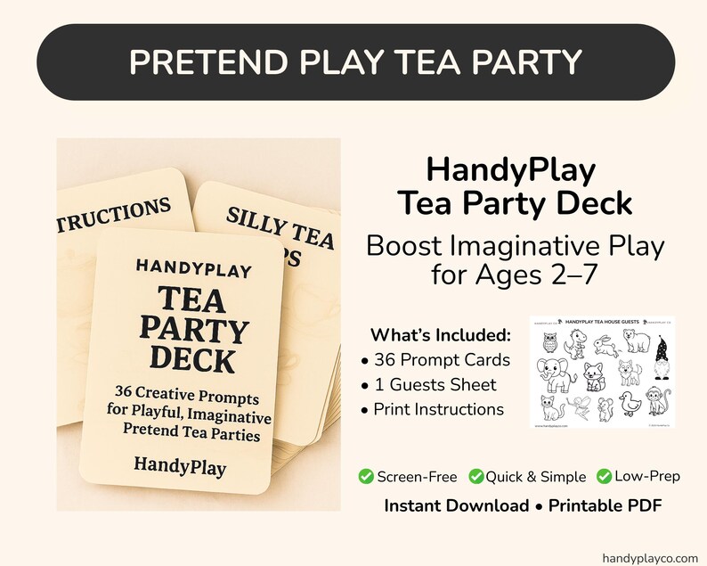 Pretend Play Tea Party Printable Deck | 36 Play Prompts for Kids ...