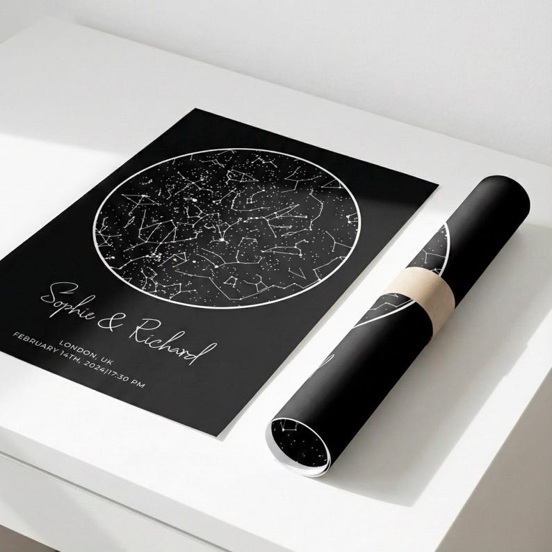 Framed Custom Star Map • Personalized Night Sky Print • Names, Date ...