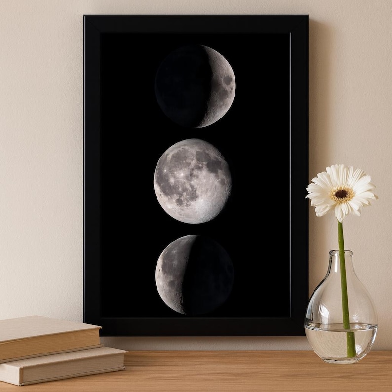 Custom Moon Phase Print • Personalized 3 Moon Poster • Framed Lunar ...