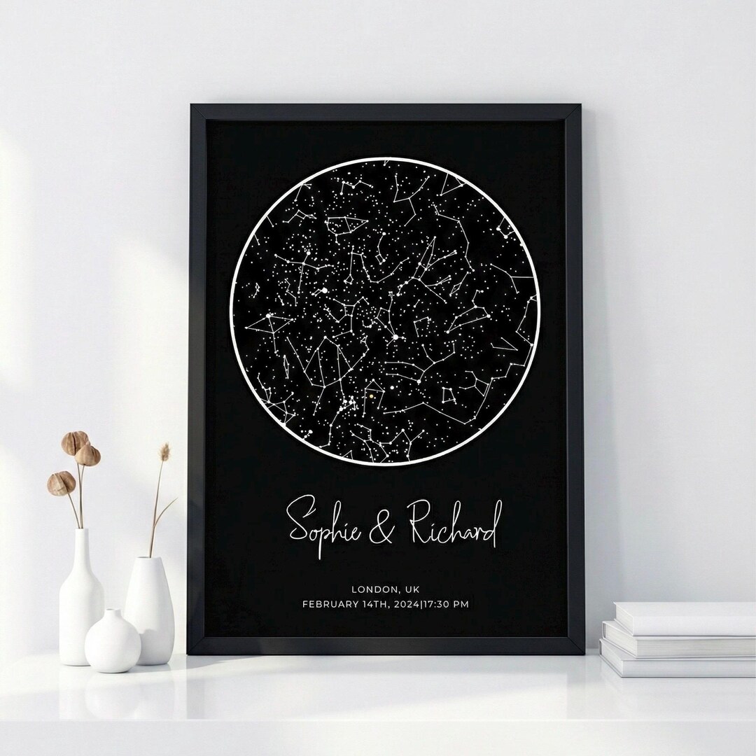 Framed Custom Star Map • Personalized Night Sky Print • Names, Date ...