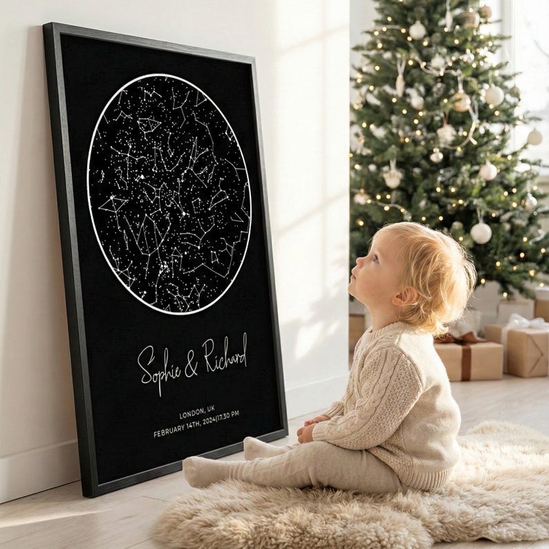 Framed Custom Star Map • Personalized Night Sky Print • Names, Date ...