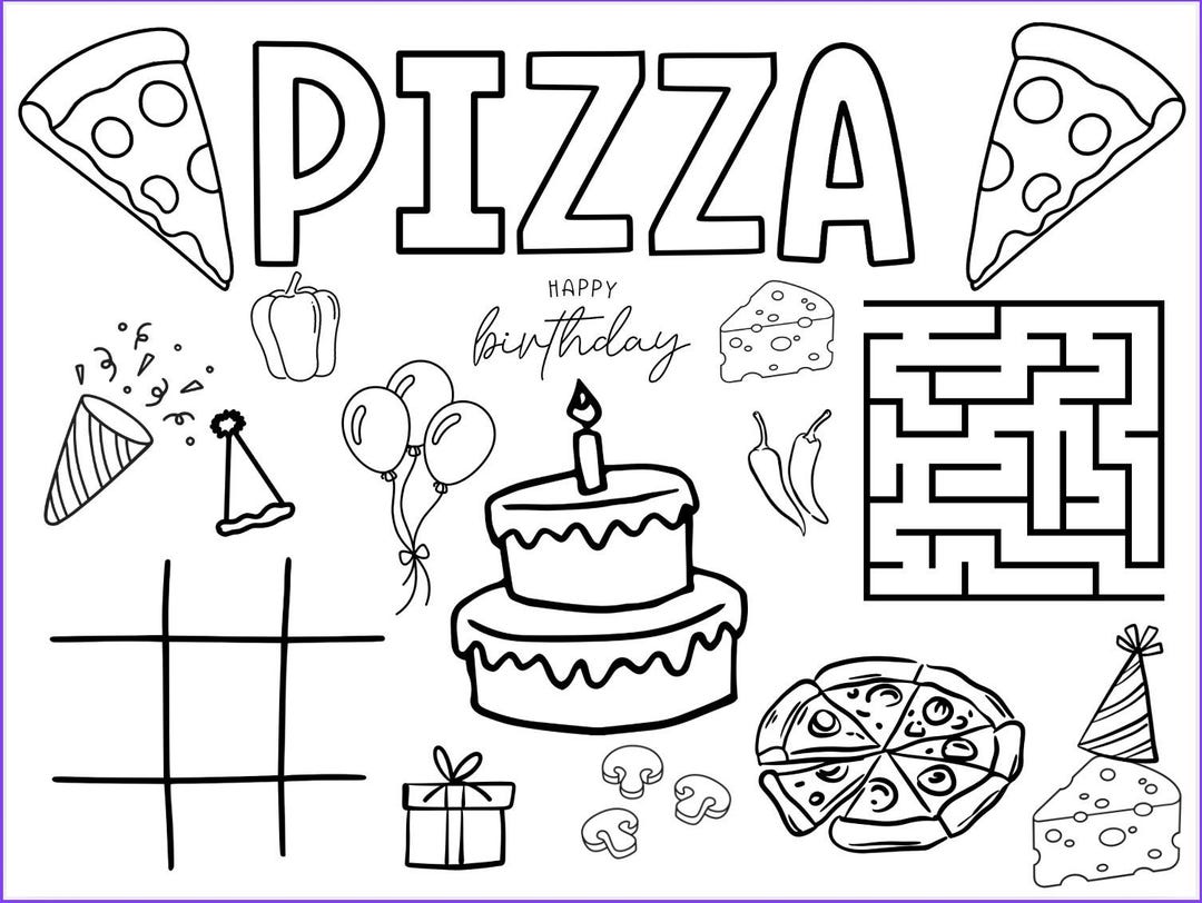 Pizza Themed Kids Coloring Page - Etsy