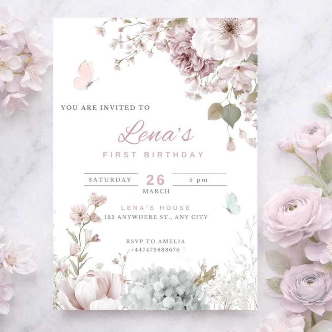 Spring Floral Birthday Invitation Template, Editable Canva Birthday ...