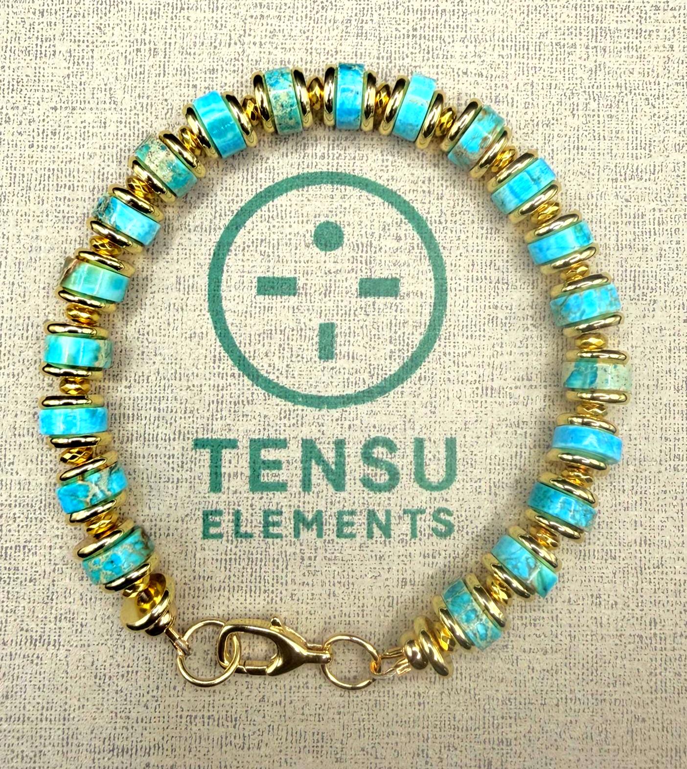 Turquoise Bracelet • Turquoise Jasper Bracelet • Heishi Bracelet • Gold ...