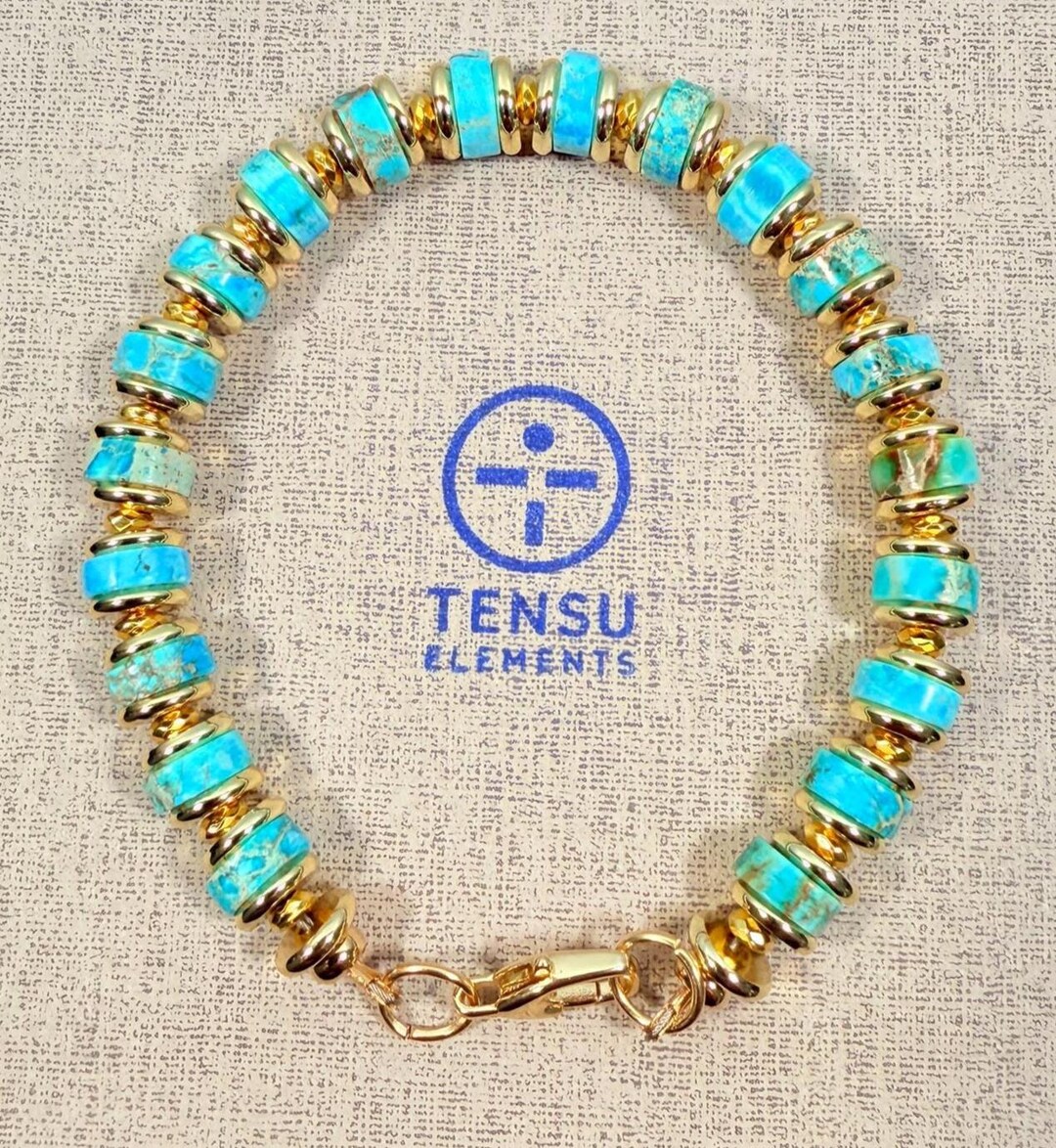 Turquoise Bracelet • Turquoise Jasper Bracelet • Heishi Bracelet • Gold ...
