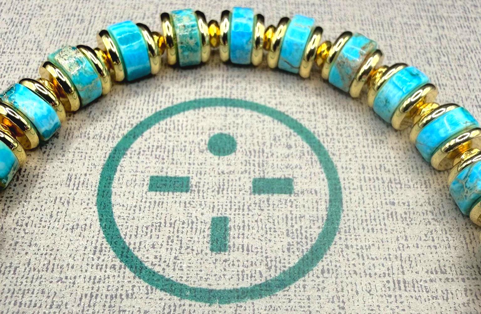 Turquoise Bracelet • Turquoise Jasper Bracelet • Heishi Bracelet • Gold ...