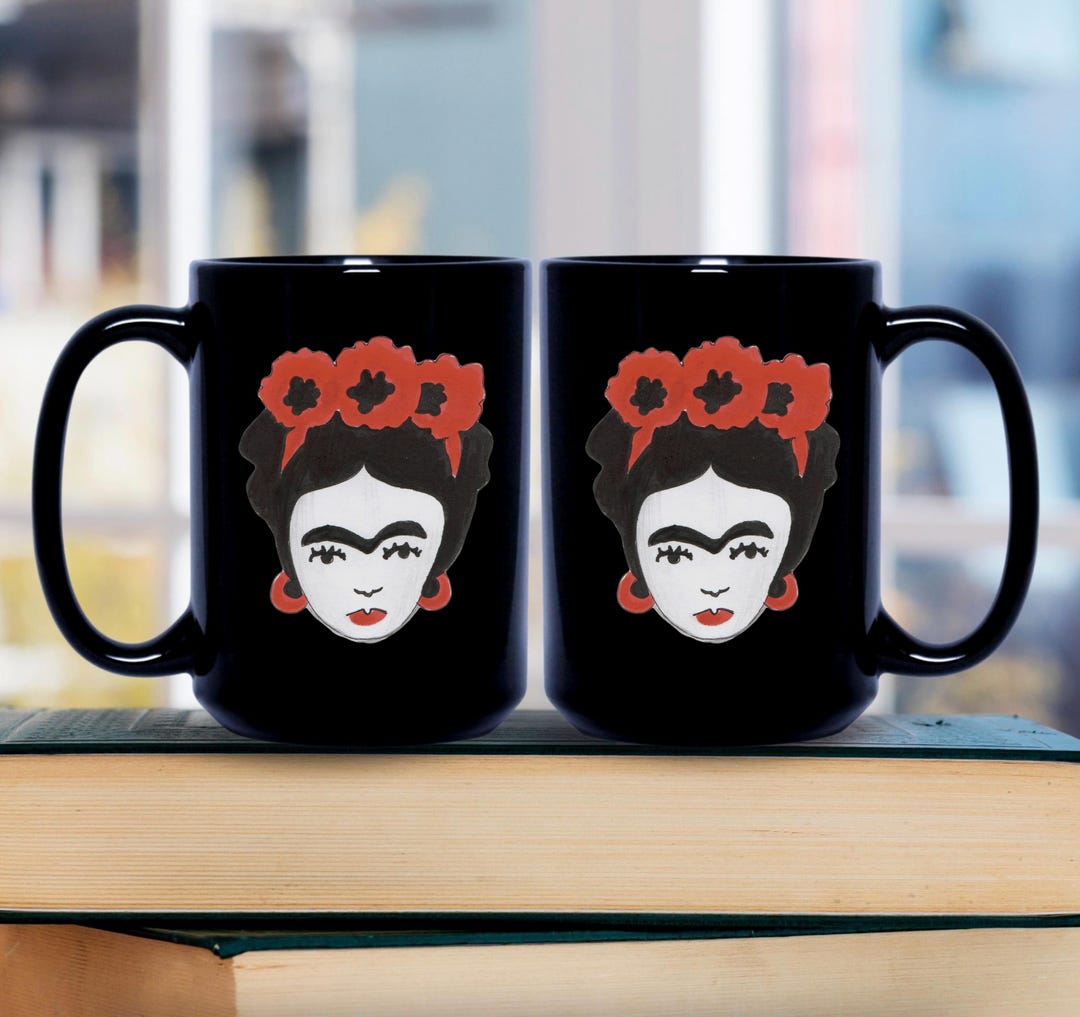 Frida Kahlo Floral Portrait Mug | Black Ceramic Coffee Cup - Etsy