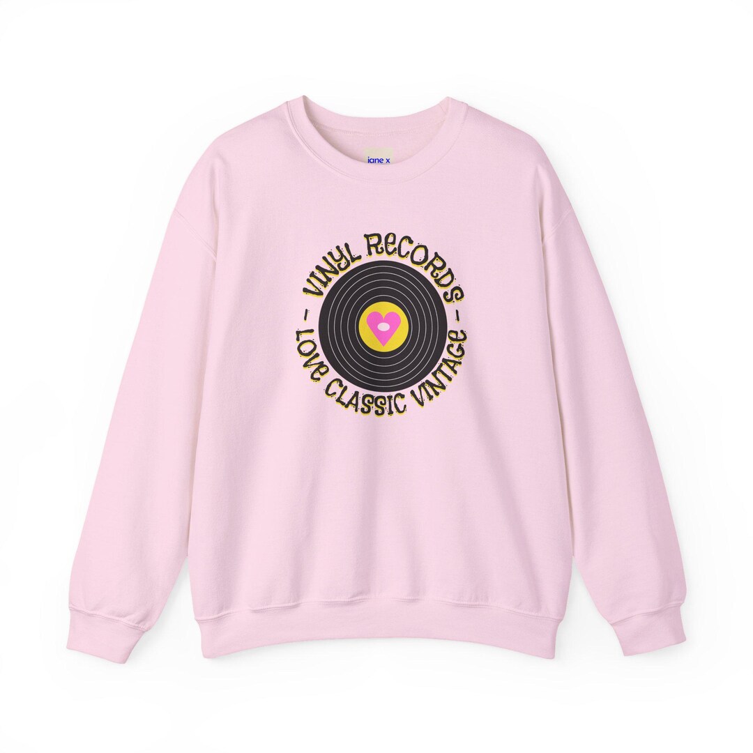 Vinyl Records Love Heart Design Sweatshirt | Graphic Cut Out Retro ...