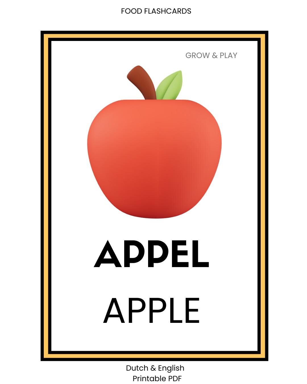 Food Flashcards Printable - Dutch & English Vocabulary Cards - Digital ...