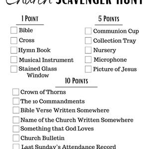 Church Scavenger Hunt for Kids - Printable Church Activity - Etsy